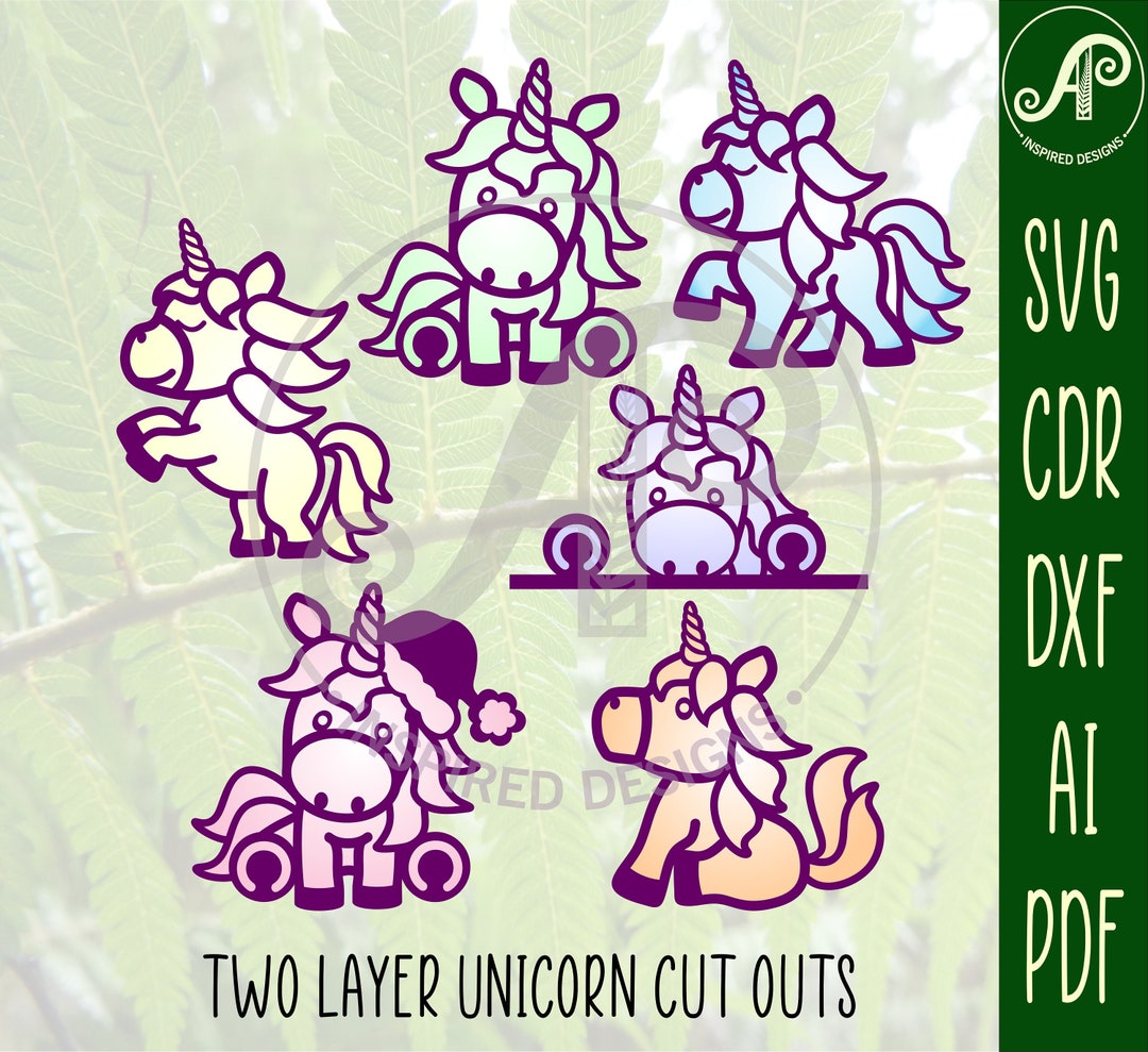Unicorn Laser Cut File Shapes. 6 Two Layer Vector Files SVG - Etsy