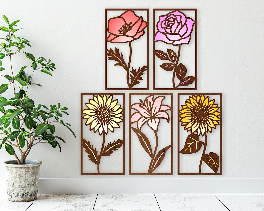 Flower Two Layer Panels Wall Designs, SVG File. Vector File Ai, Cdr ...