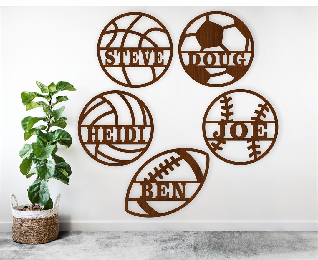 Sports Balls Name Signs X 5 - Laser Cut Personalized Sports Wall Sign ...