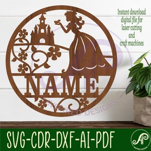 Princess and Vine Name Sign, SVG, Fantasy Themed Door or Wall Hanger ...