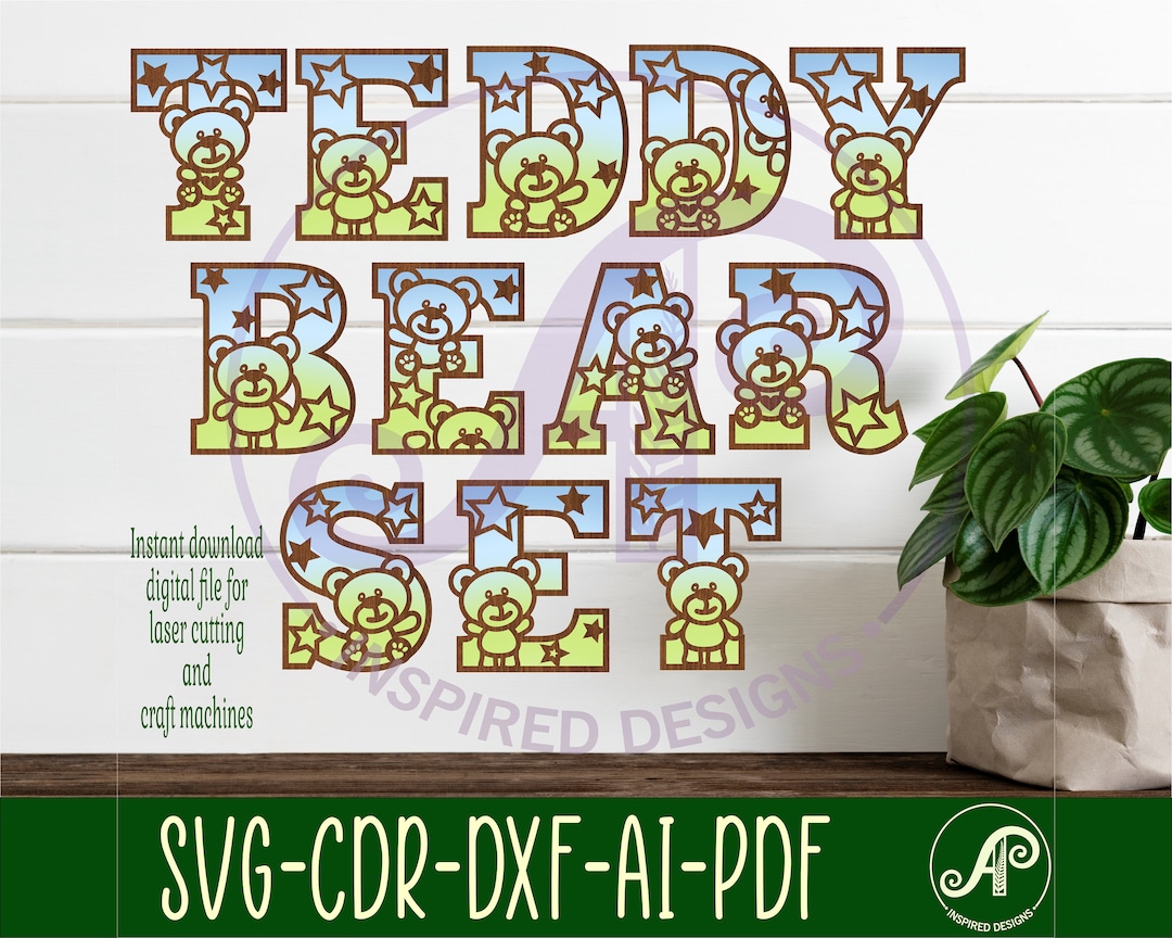 Teddy Bear Alphabet Set. 2 Layer Letters 49 Letters SVG File Vector ...