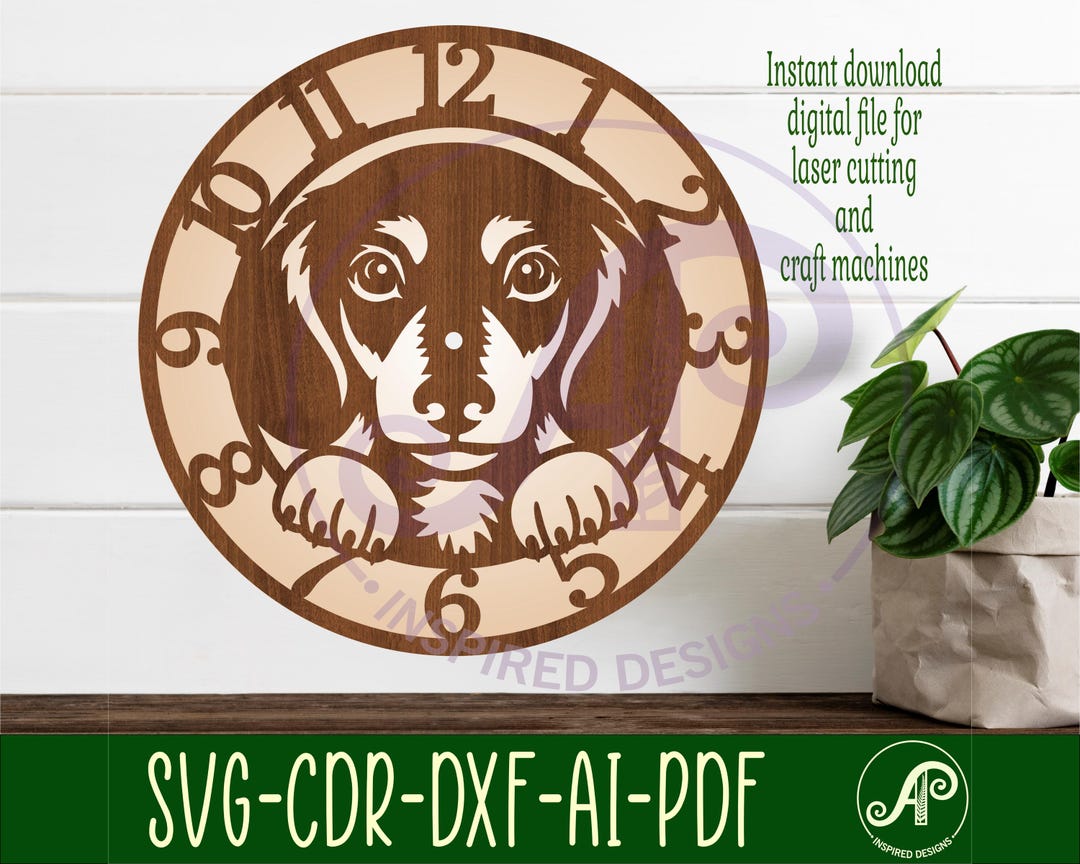 Dachshund Dog Wall Clock Laser Cut Files, SVG File. Vector File Ai, Cdr ...