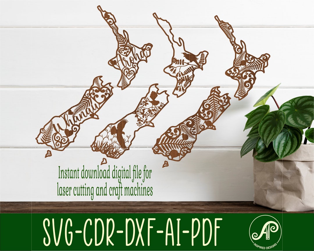 3 New Zealand Outline Designs SVG Laser Cut File, Wall Decor. Kiwiana ...