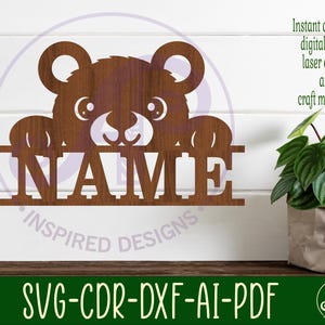 Cute Bear Name Sign SVG Laser Cut Template, Door or Wall Hanger Ai, Cdr ...
