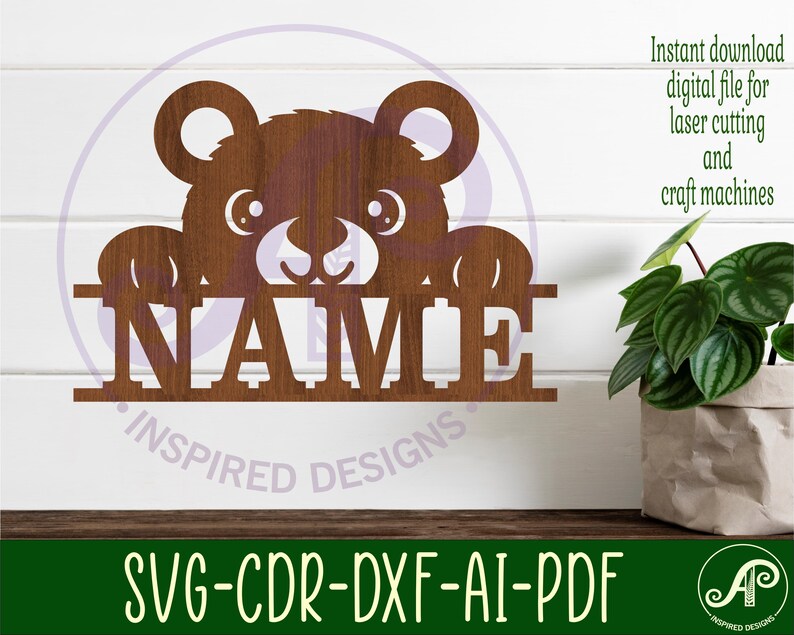 Bear Name Sign SVG, Laser Cut Personalized Teddy Bear Nursery Decor ...