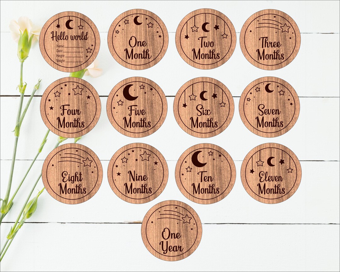 Moon & Stars Baby Milestone Discs SVG: Laser Cut Nursery Bundle ...