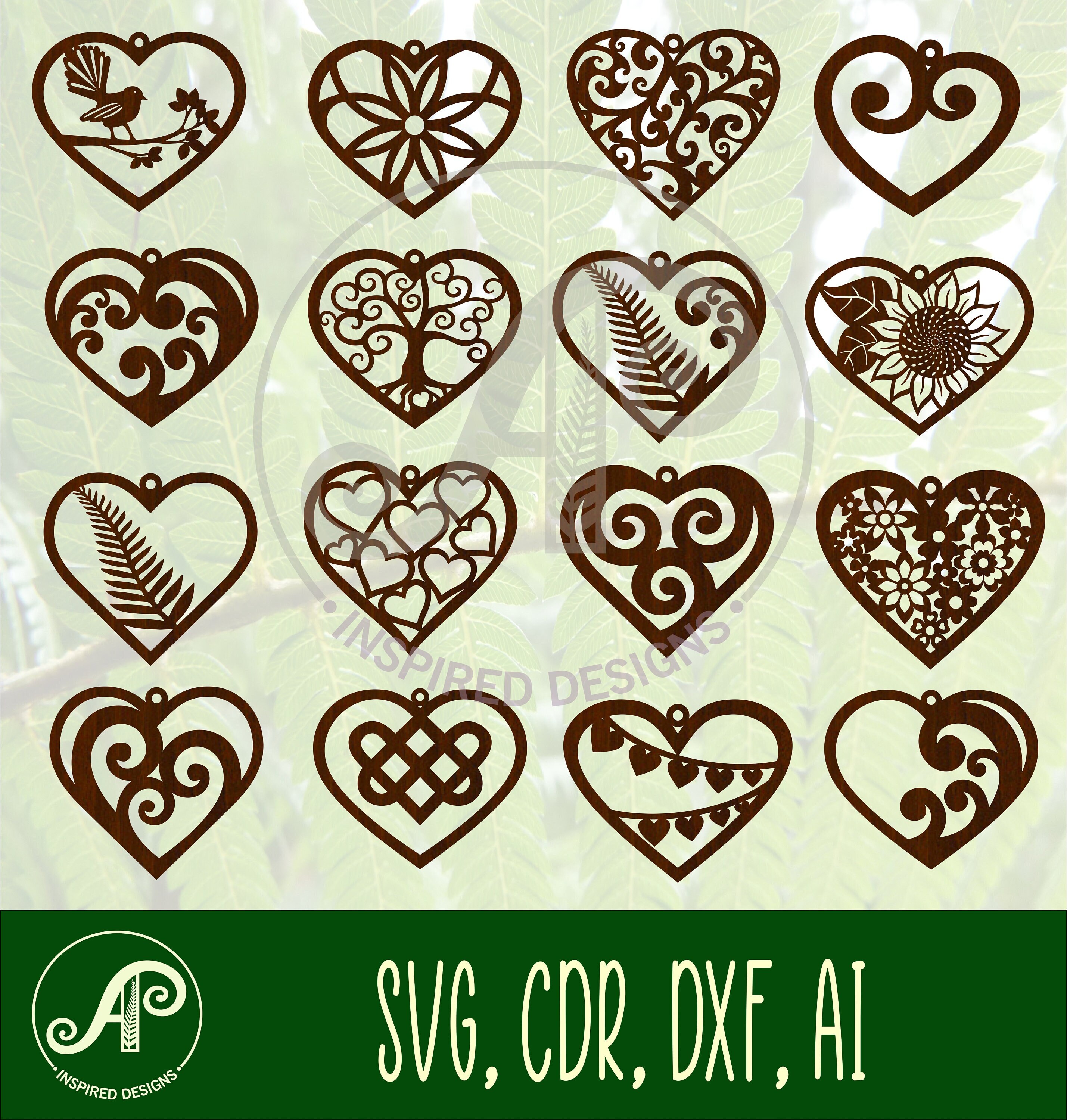 Hanging Heart Designs 16 SVG Laser Cut File New Zealand - Etsy