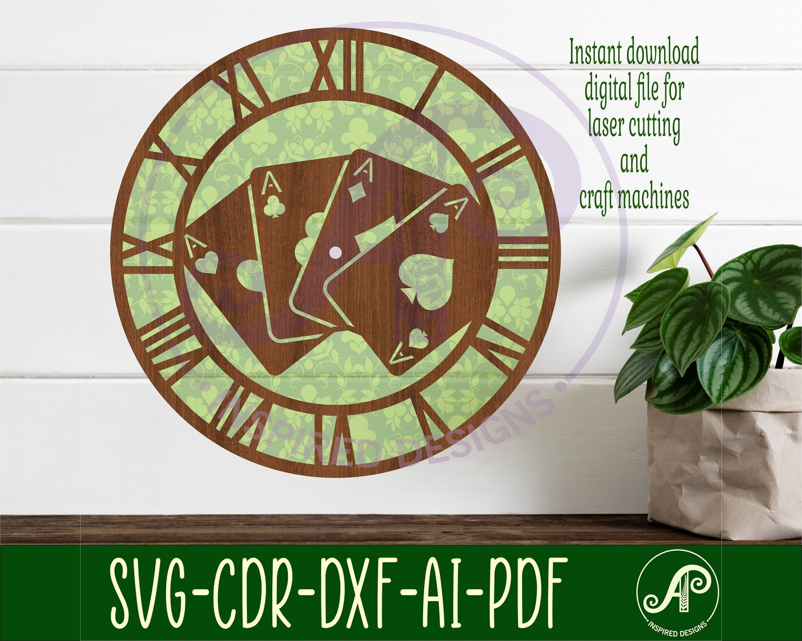 Playing Cards Wall Clock Laser Cut Files, SVG File. Vector File Ai, Cdr ...
