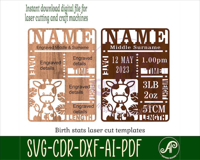 Giraffe Baby Stats Plaque Template: Laser Cut Birth Announcement Sign ...