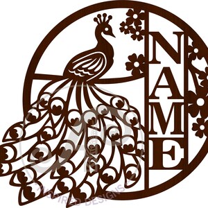 Peacock Name Sign, SVG, Bird and Blossom Themed Door or Wall Hanger ...