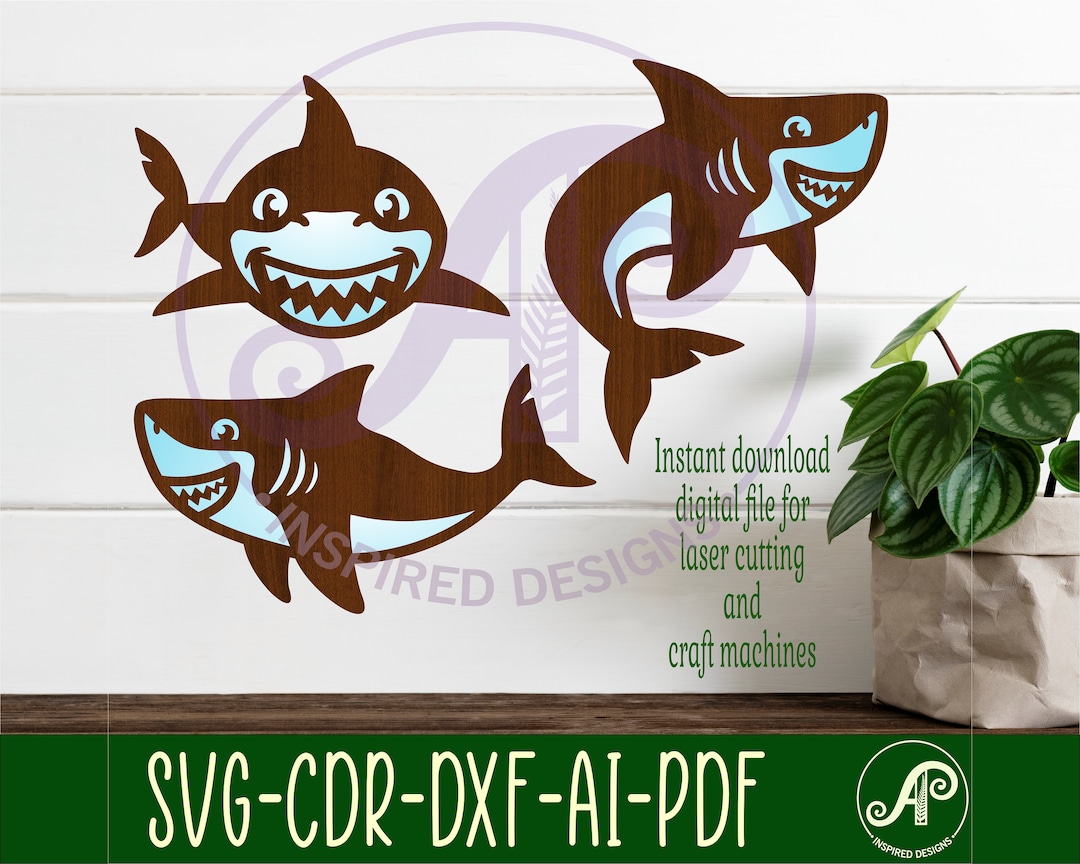 Shark Cut Outs Laser Cut File, Shapes. Vector File SVG, Ai, Cdr, Dxf ...