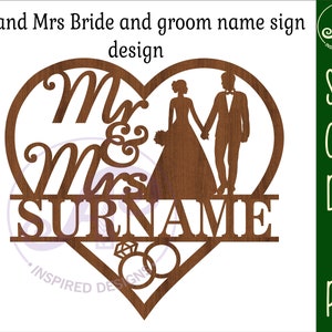 Mr and Mrs Heart Silhouette Design 2 Name Sign, SVG, Wedding Themed ...
