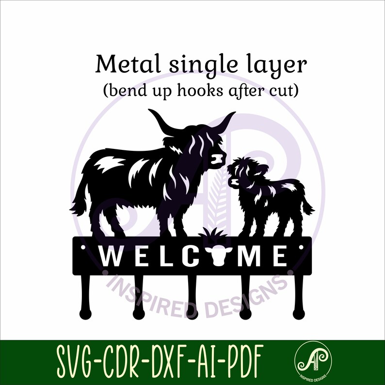 Highland Cow & Calf Welcome Key Holder - Laser Cut Key Rack (digital ...