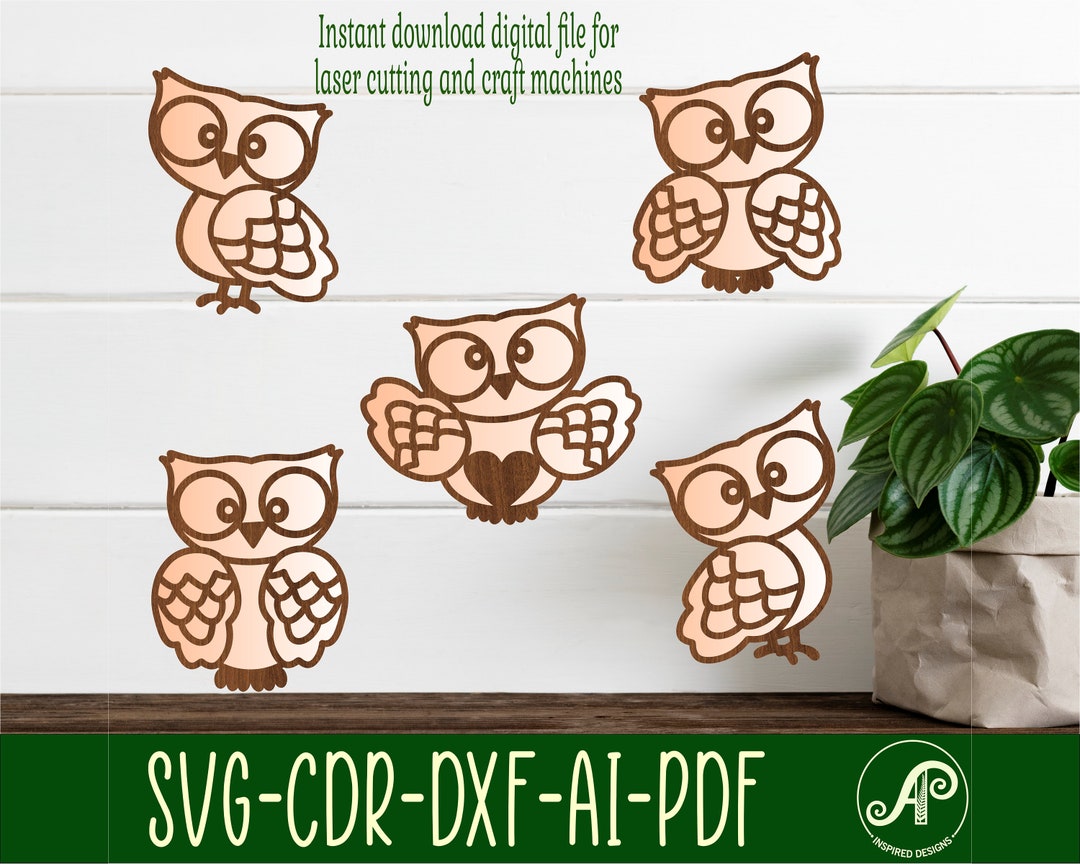 Owl Designs 5 Cut Out Laser Cut File Shapes. Vector File SVG - Etsy