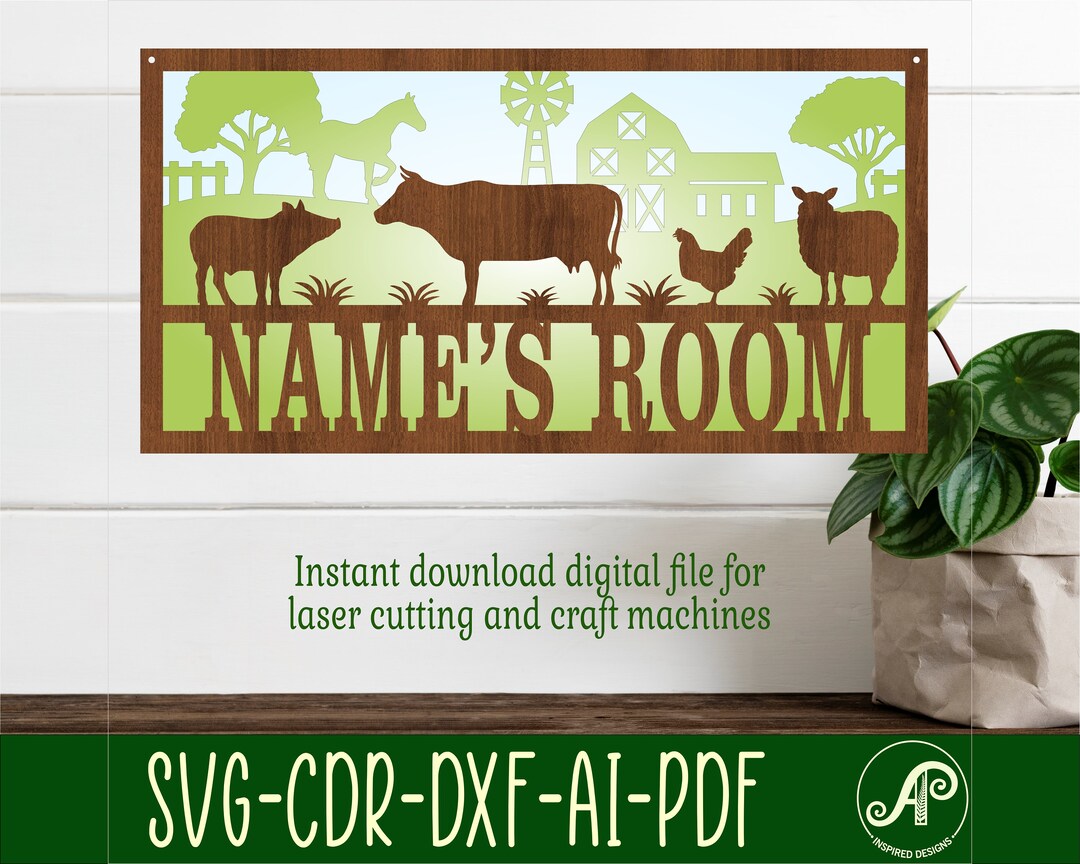Farm Scene 3 Layer Name Sign SVG, Animal Décor Themed Door or Wall ...