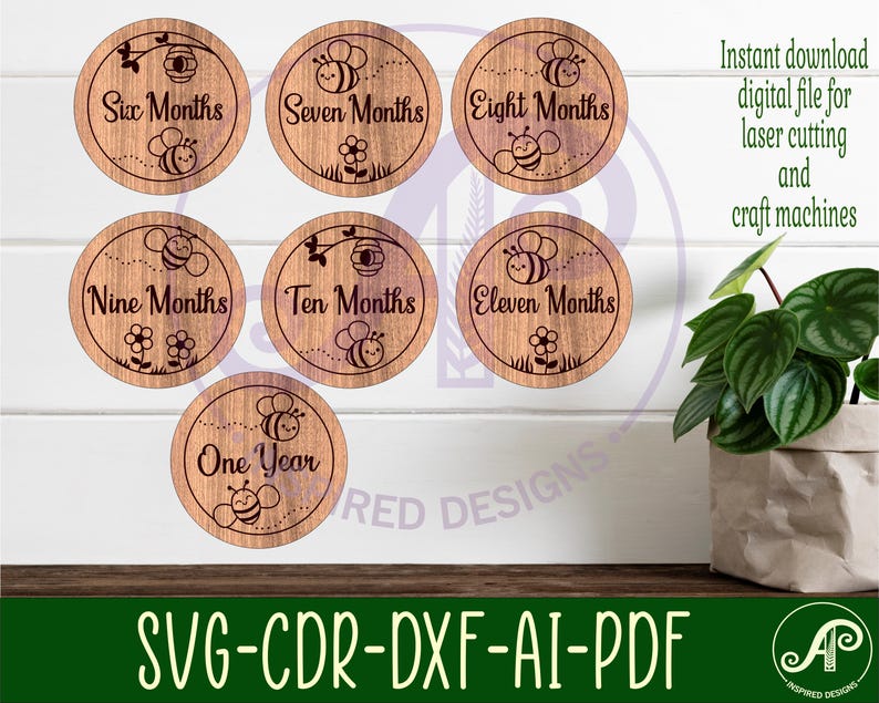 Bee Themed Monthly Milestone Discs SVG - Nursery Themed Bundle - Laser ...
