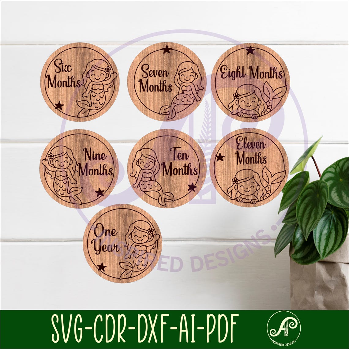 Mermaid Baby Milestone Discs SVG Laser Engraved - Monthly Photo Prop ...