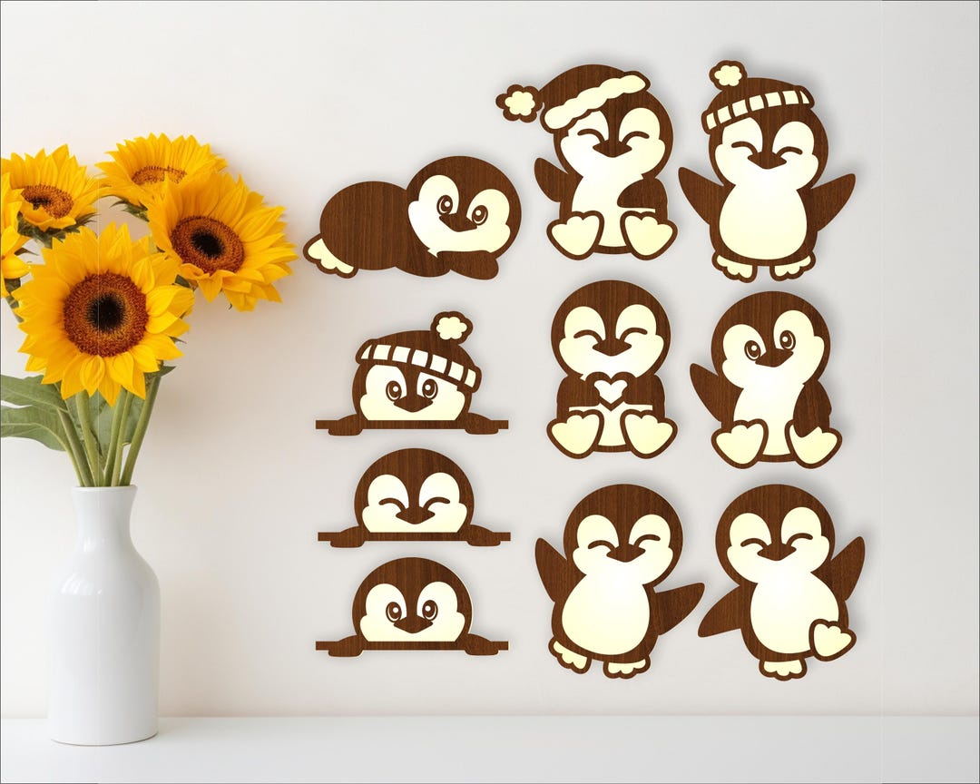 Penguins Laser Cut Files Bundle SVG, Penguin Shapes for Wall Art ...