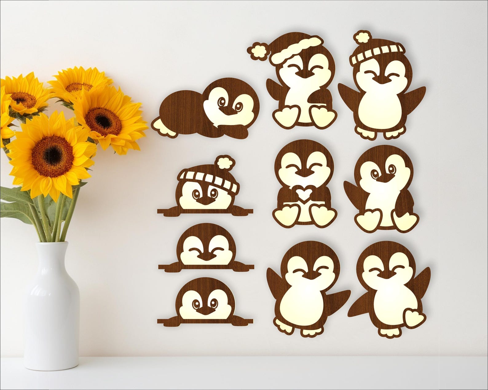 Penguins Laser Cut Files Bundle SVG, Penguin Shapes for Wall Art ...