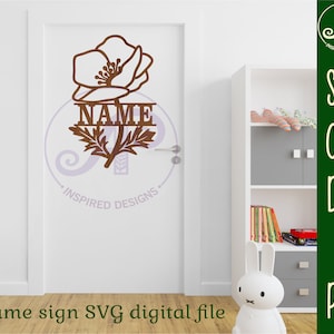 Poppy Shape Name Sign SVG Laser Cut Template, Door or Wall Hanger ...