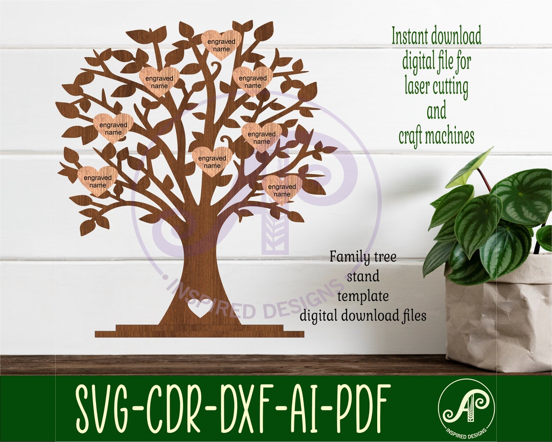 Family Tree Stand, Laser Cut File, Family Name Tree Design. Vector File ...