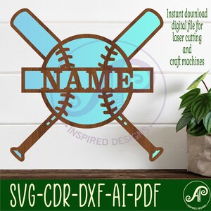 Baseball Name Sign SVG Laser Cut Template, Door or Wall Hanger, Vector ...