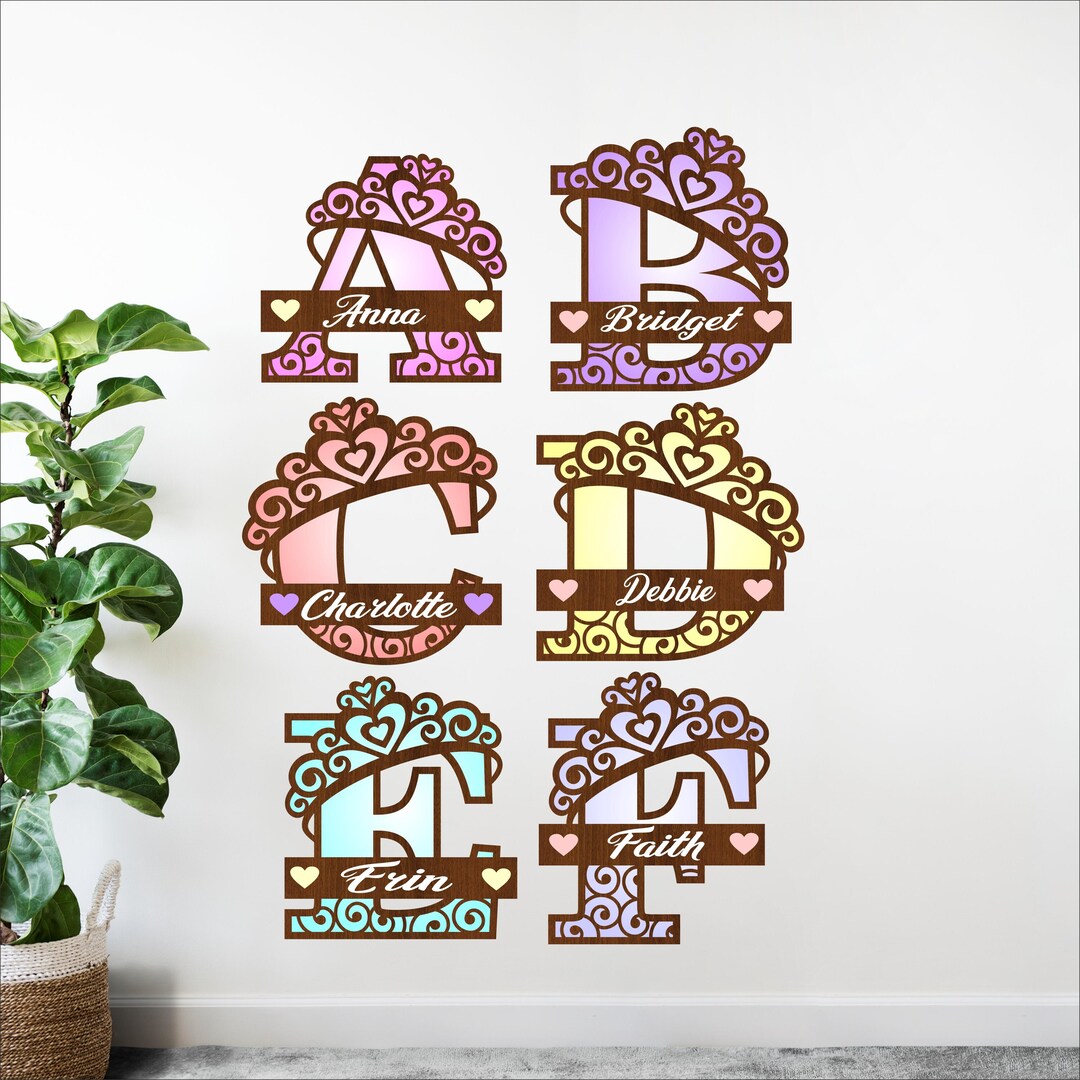 Princess Crown Monogram Name Sign: 3-layer Laser Cut Princess Letter ...
