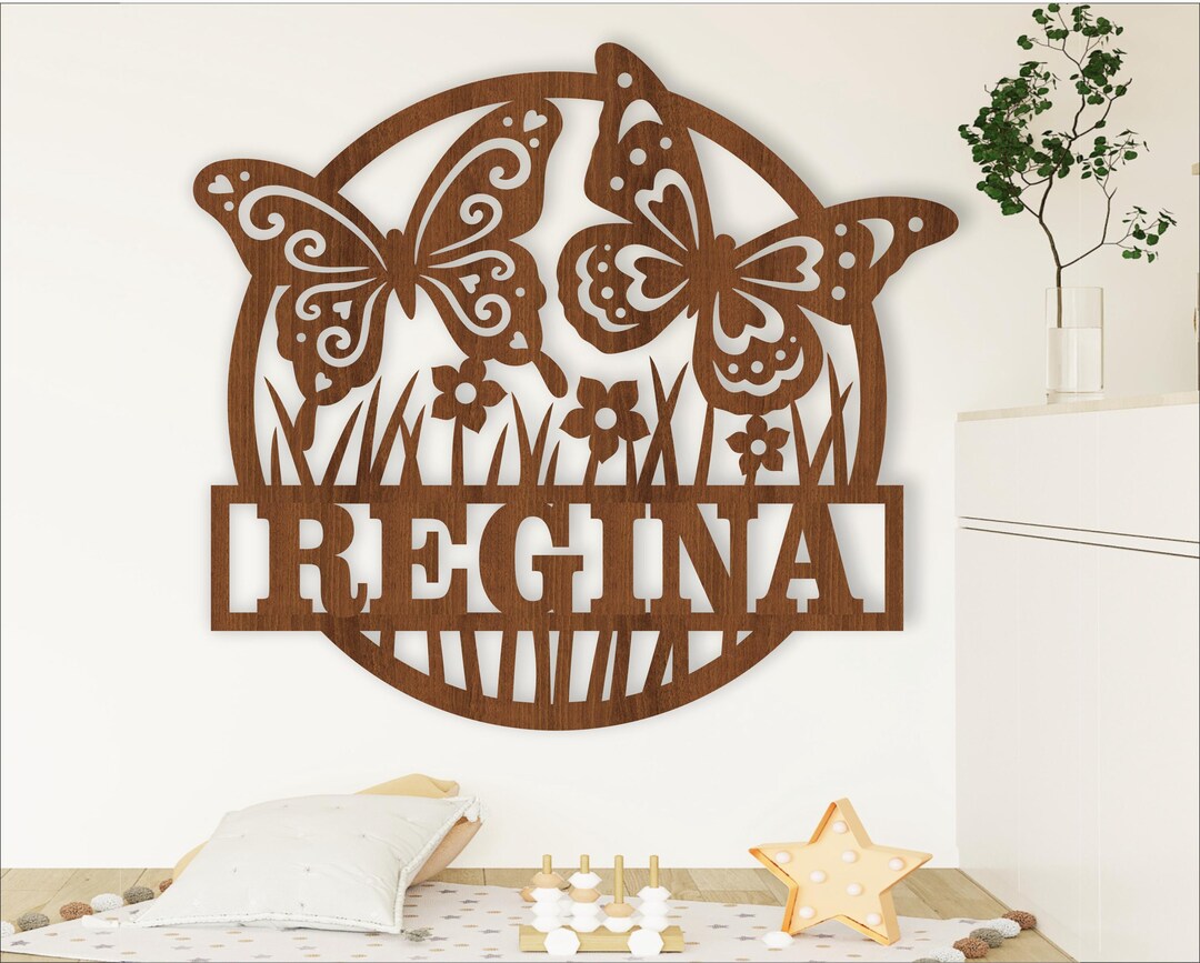 Two Butterflies Name Sign SVG Laser Cut Template (digital Download) - Etsy