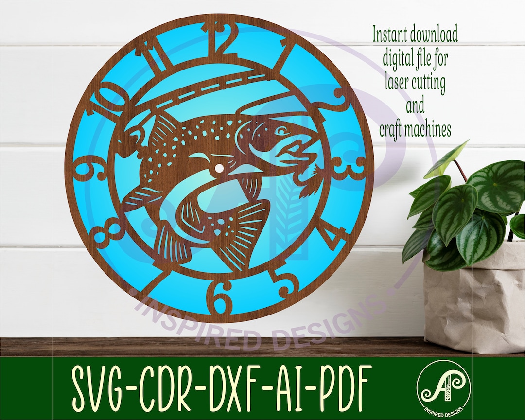 Fishing Wall Clock Laser Cut Files, SVG File. Vector File Ai, Cdr, Dxf ...