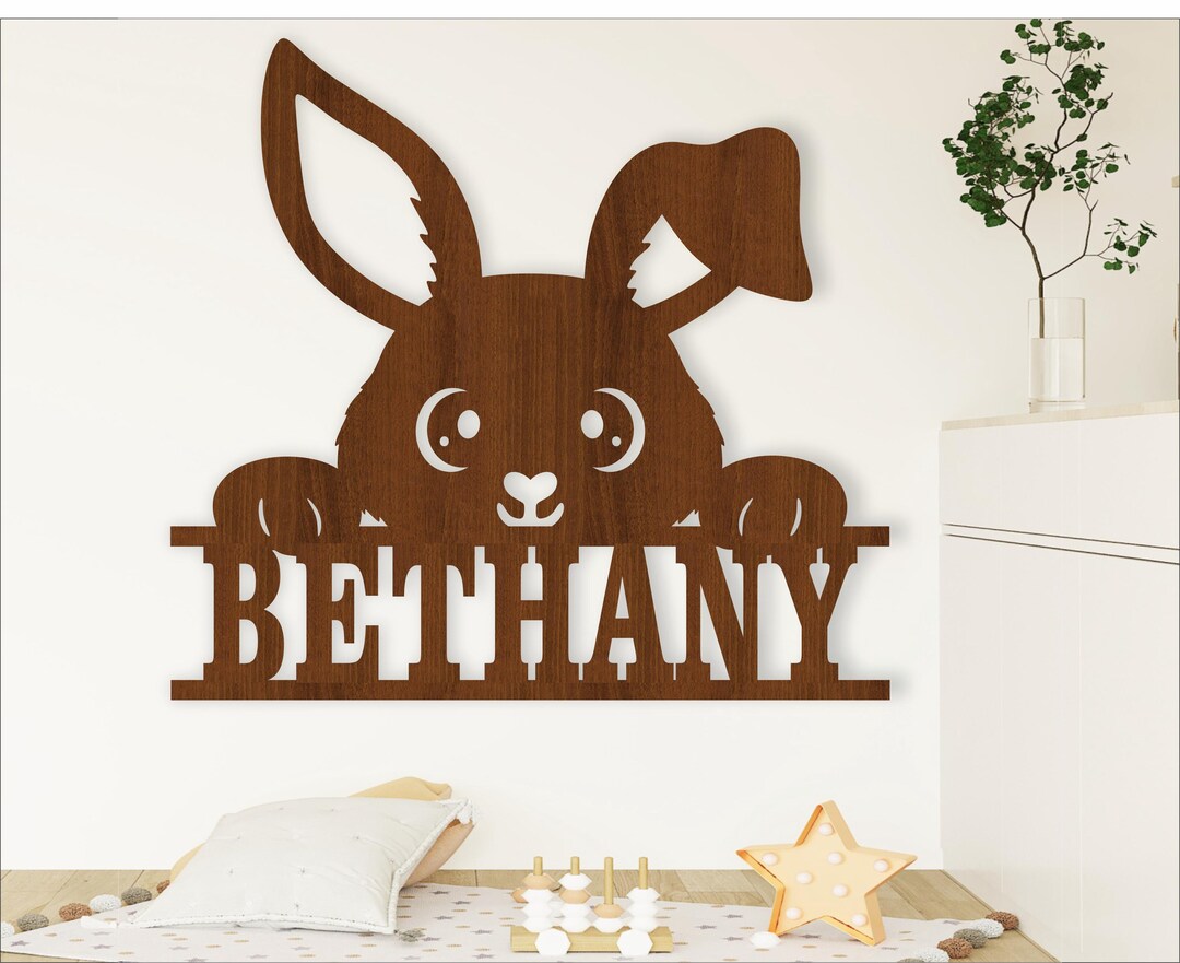 Cute Bunny Name Sign SVG, Cute Cartoon Pet Animal Themed Door or Wall ...