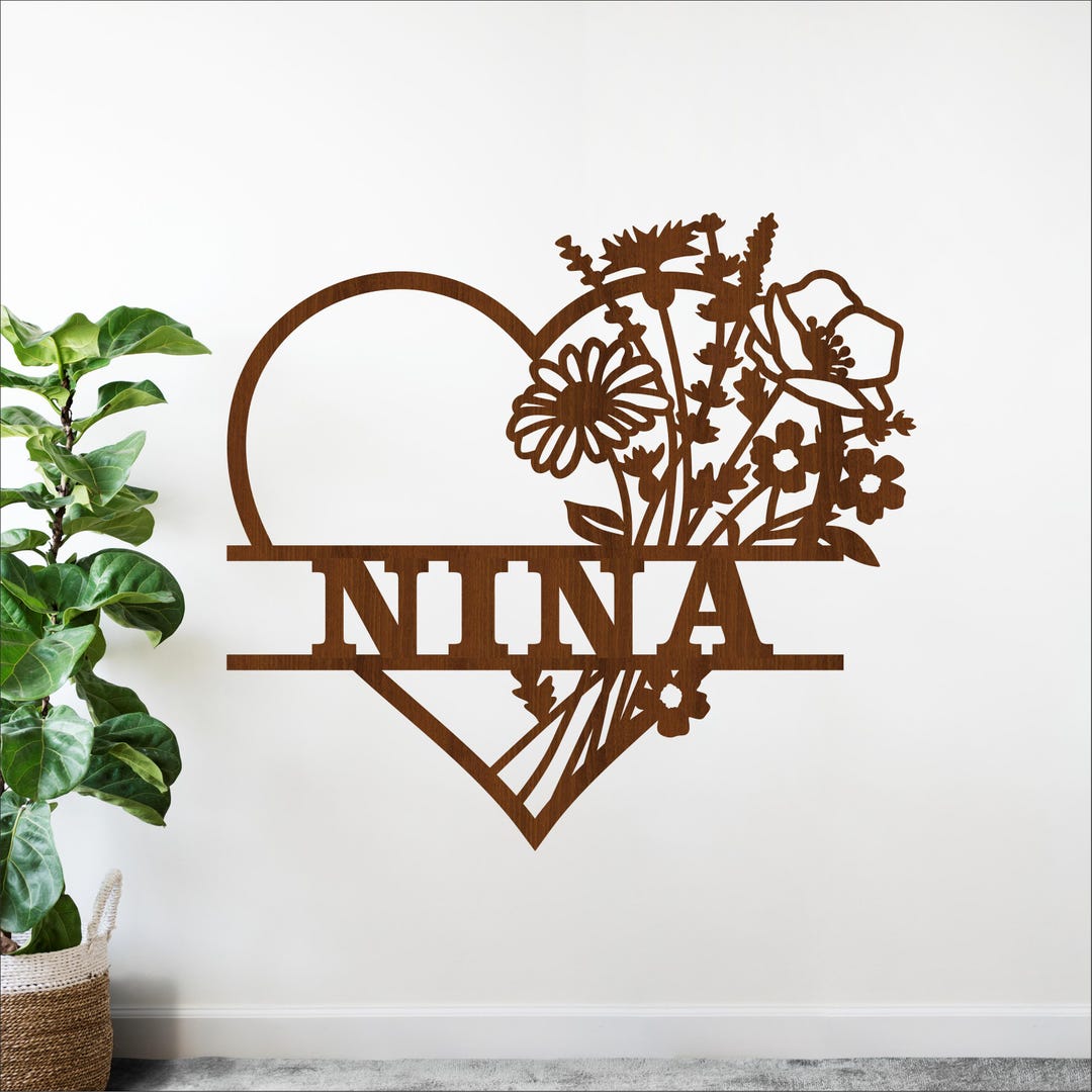 Floral Heart Name Sign SVG, Flower Laser Cut Template (digital Download ...