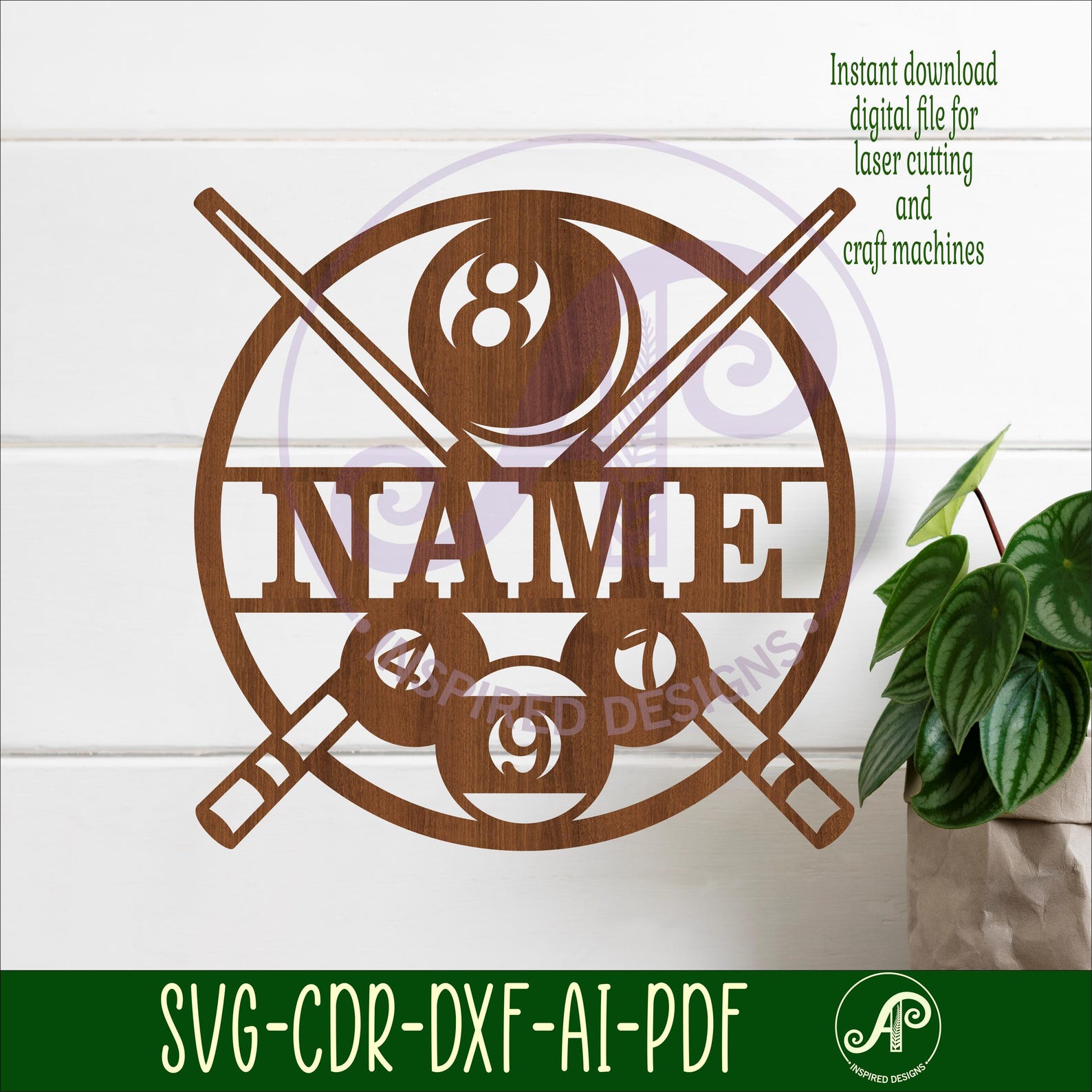 Billiards Name Sign Laser Cut File: Personalized Pool Decor (digital ...