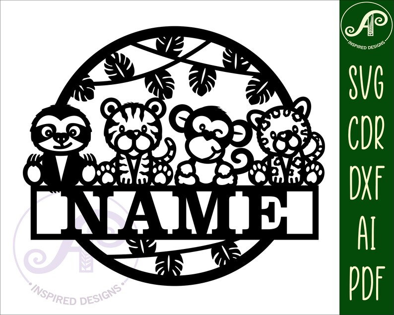 Jungle Animals Name Sign: Laser Cut Wall Sign Template (digital ...