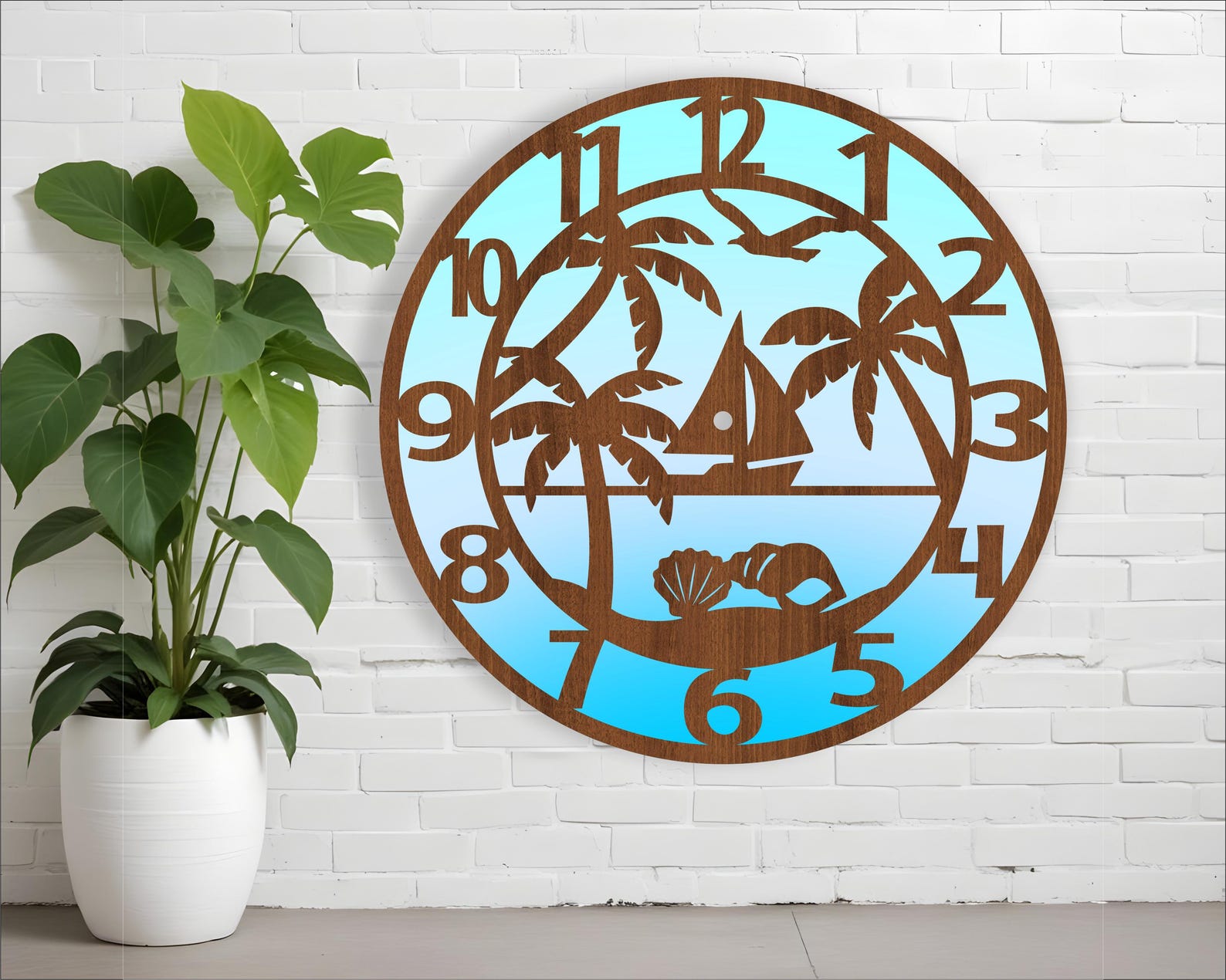 Beach Scene Wall Clock Laser Cut Files, SVG File. Vector File Ai, Cdr ...