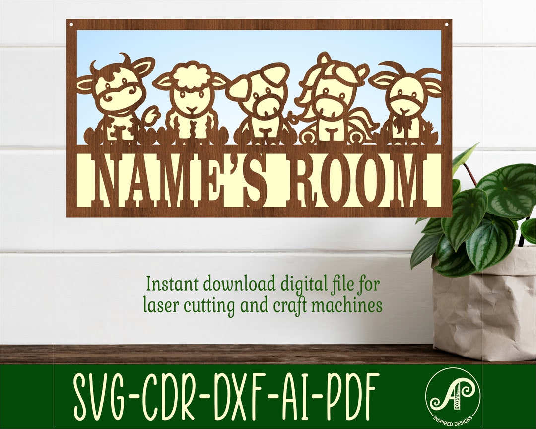 Cute Farm Animal Scene 3 Layer Name Sign SVG, Animal Décor Themed Wall ...