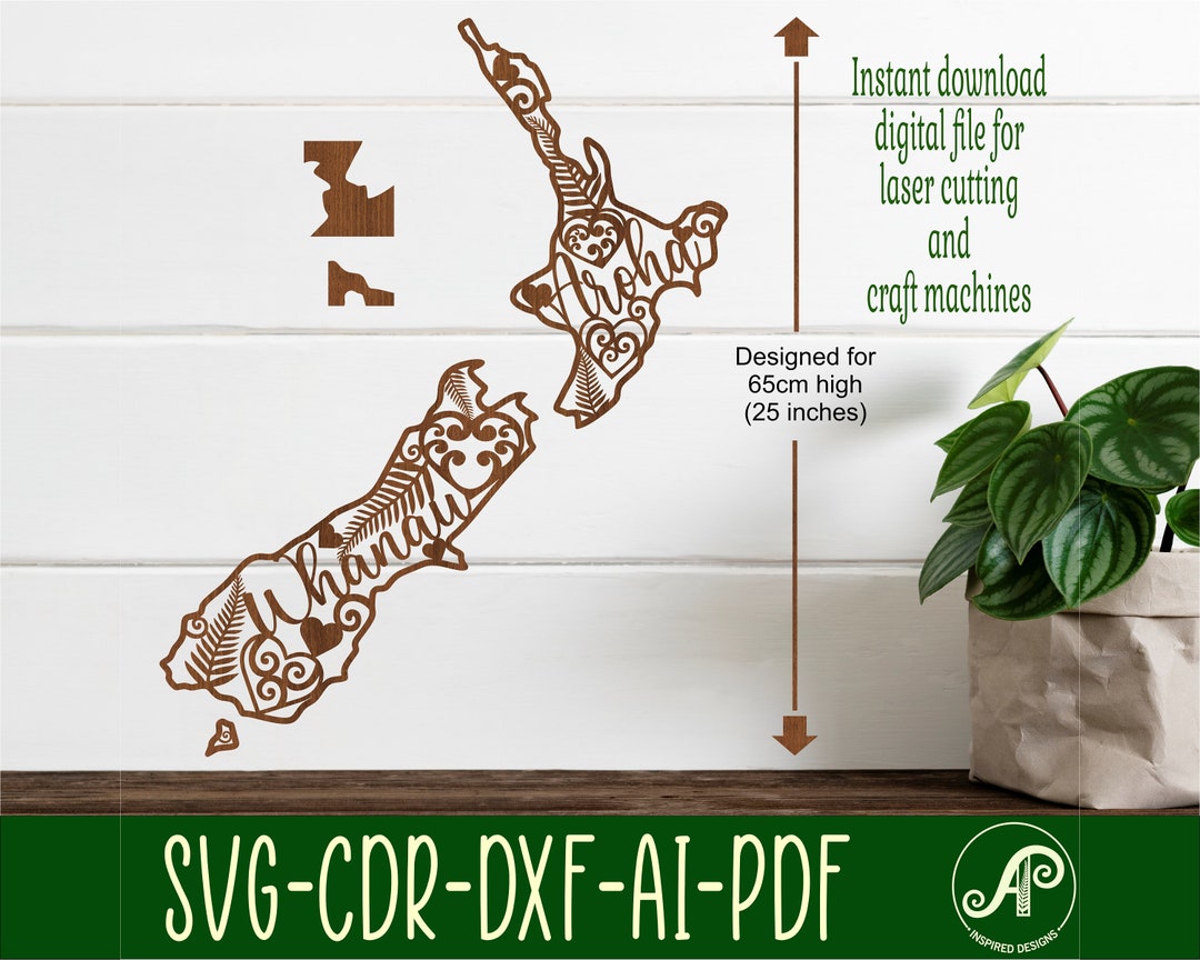 New Zealand Design SVG Laser Cut File, Wall Decor. Kiwiana Whanau ...