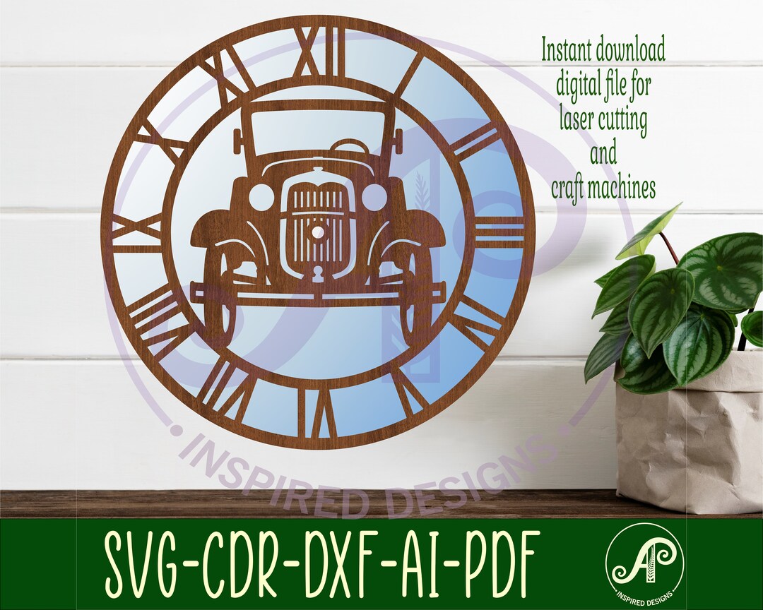 Vintage Car Wall Clock Laser Cut Files, SVG File. Vector File Ai, Cdr ...