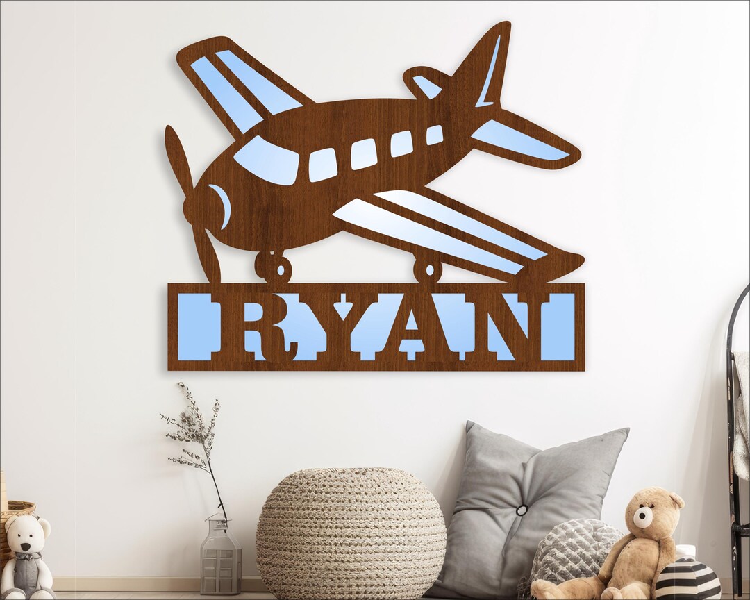 Airplane Name Sign SVG Aircraft Theme Laser Cut Template, Door or Wall ...