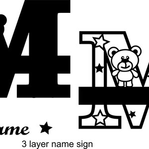 Teddy Bear Monogram Letter Name Signs. 3 Layers SVG Laser Cut Template ...