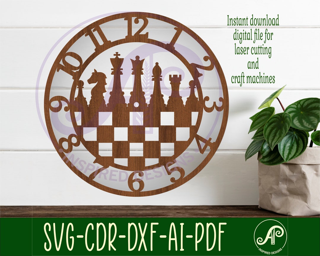 Chess Wall Clock Laser Cut Files, SVG File. Vector File Ai, Cdr, Dxf ...
