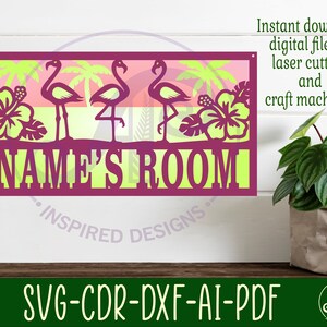 Flamingo Scene 3 Layer Name Sign SVG, Wall Art, Laser Cut Template ...