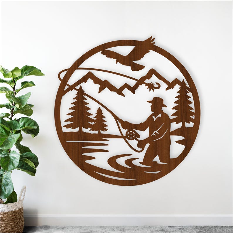 Fly Fishing Wall Sign SVG: Laser Cut Fisherman Decor Sign (digital ...