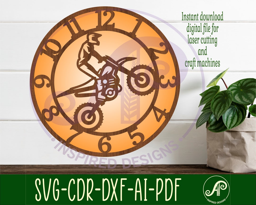 Motocross Wall Clock Laser Cut Files, SVG File. Vector File Ai, Cdr ...