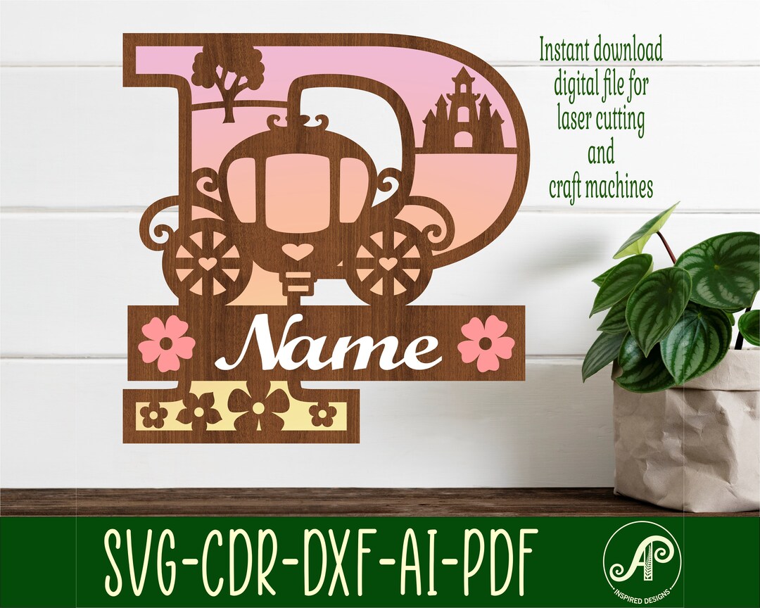 Princess Monogram Letter Name Signs. 3 Layers SVG Laser Cut - Etsy