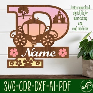 Princess Monogram Letter Name Signs. 3 Layers SVG Laser Cut - Etsy