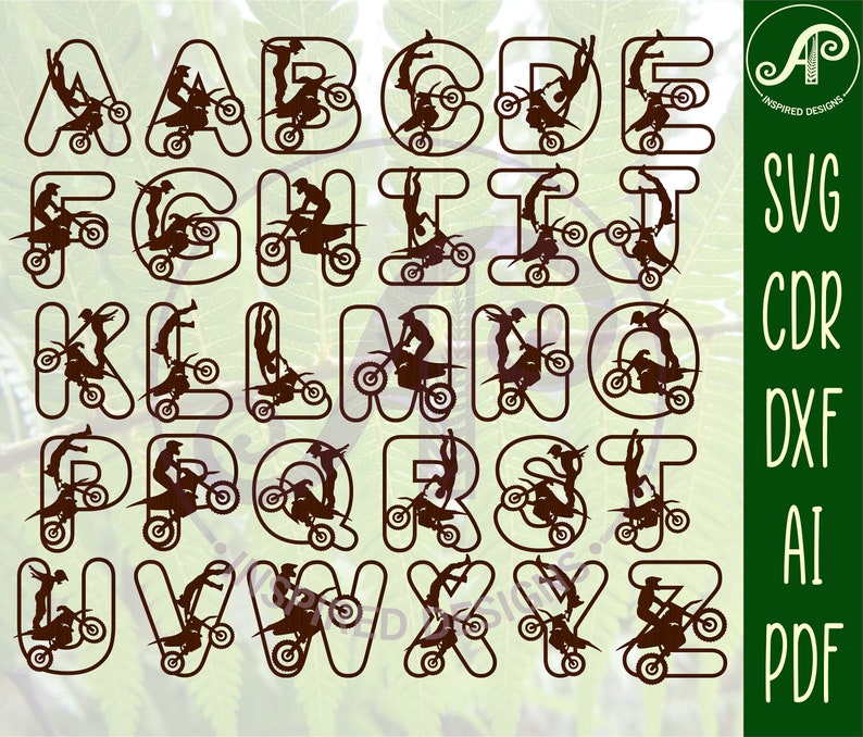 Motocross Alphabet SVG: Layered Letters, Motorbike Designs (digital ...