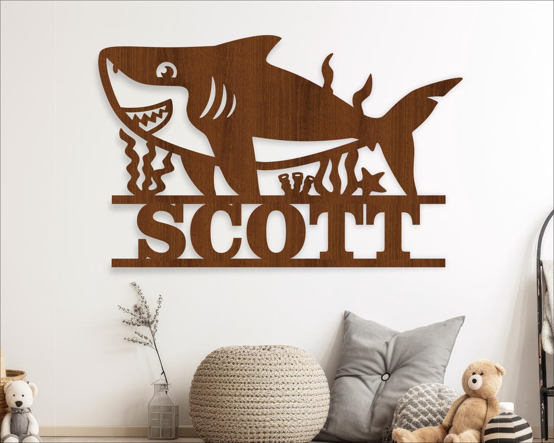 Shark Name Sign SVG Laser Cut Template, Door or Wall Hanger, Svg, Ai ...