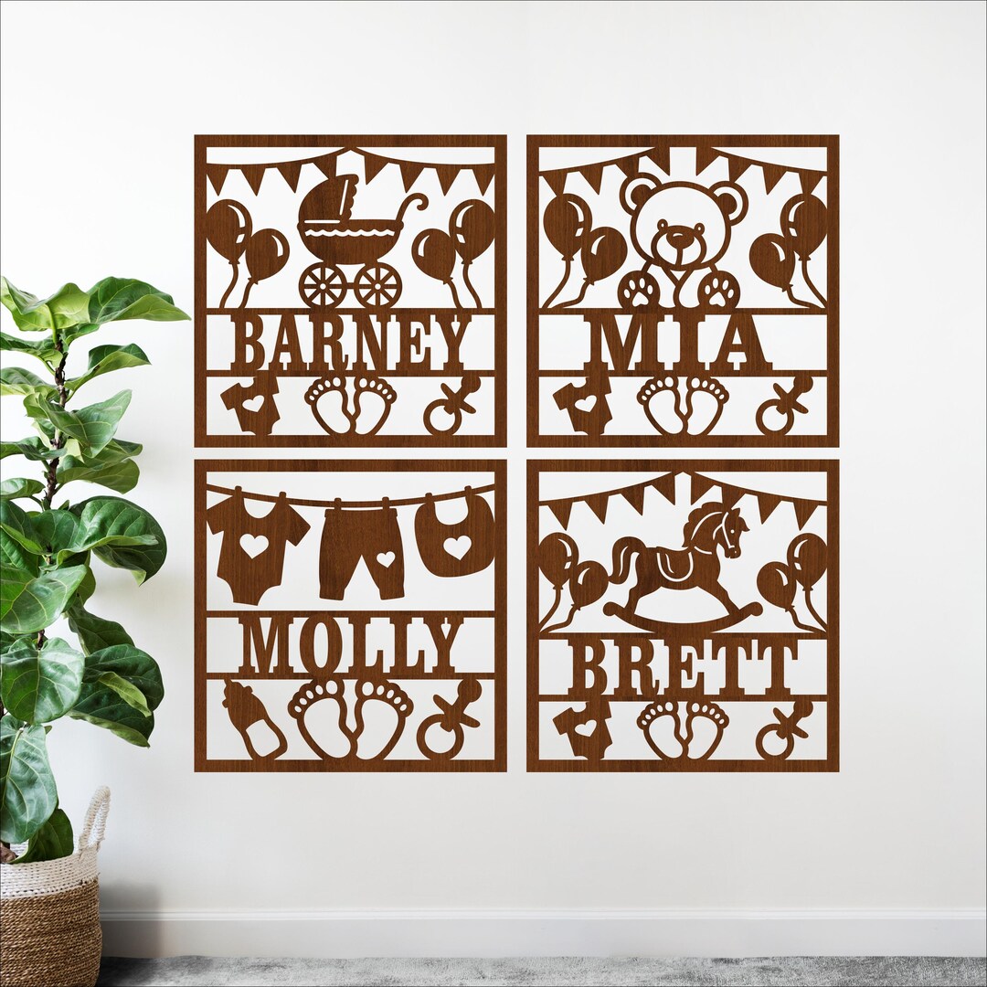 Baby Name Sign Bundle SVG: Laser Cut Nursery Personalized Cards or Art ...