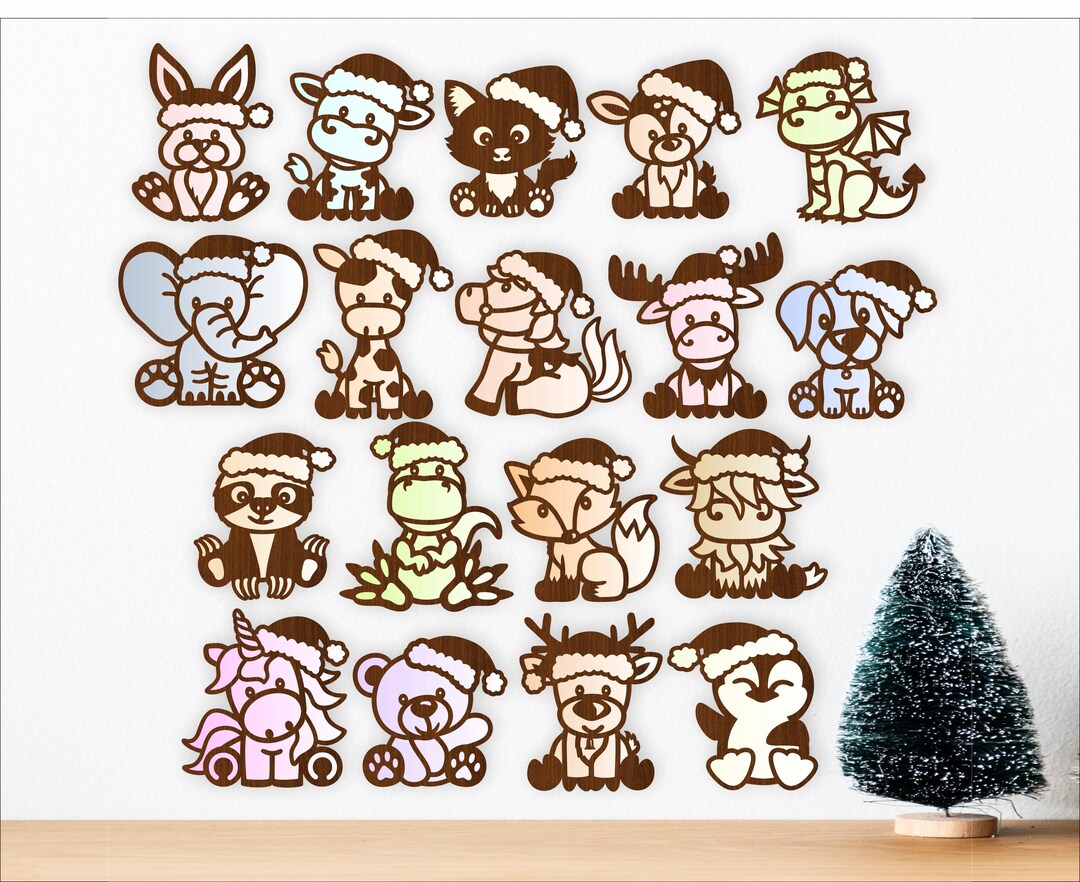 Christmas Animal SVG Bundle: Two-layer Laser Cut Files (digital ...
