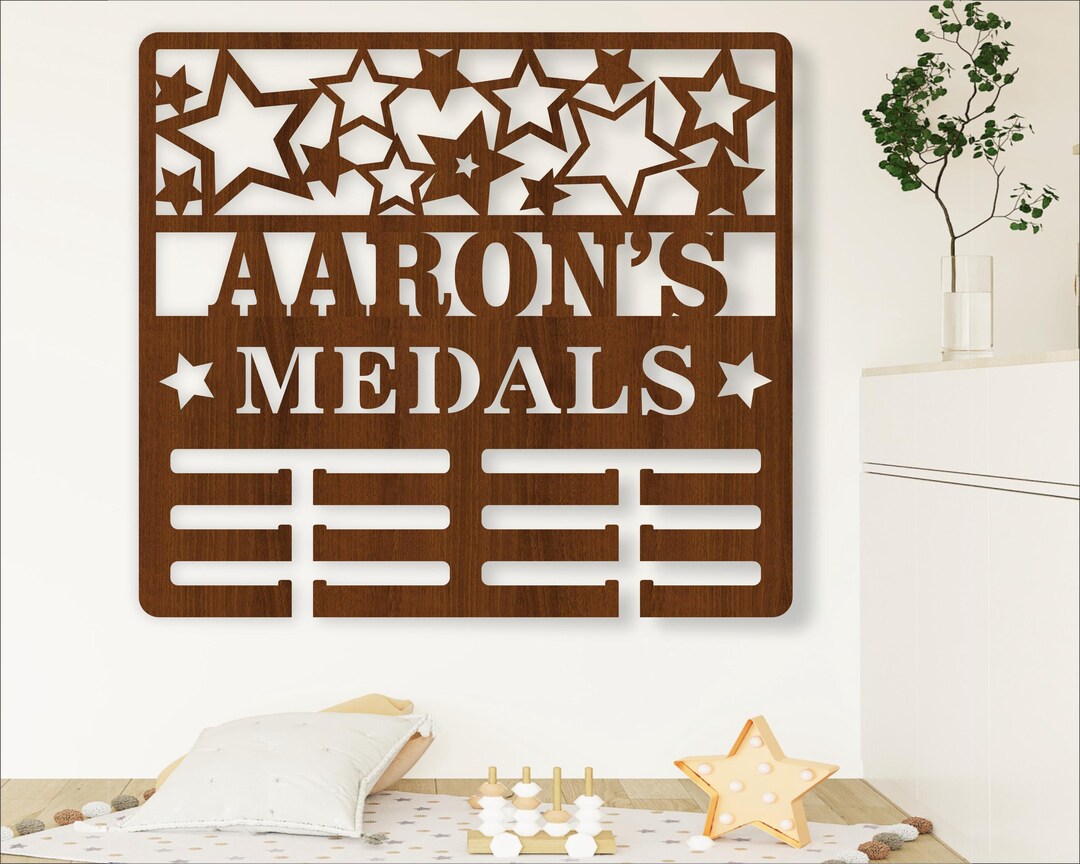 Stars Medal Holder SVG: Sports Name Sign Laser Cut Template (digital ...